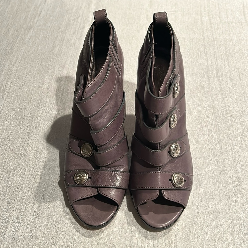 Coach Grey Buckle Open Toed Heels - Gem